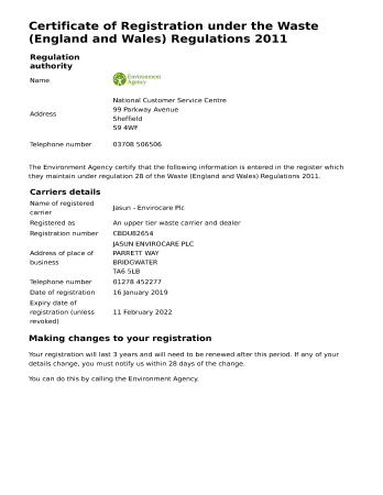 Certificates - Jasun Envirocare PLC
